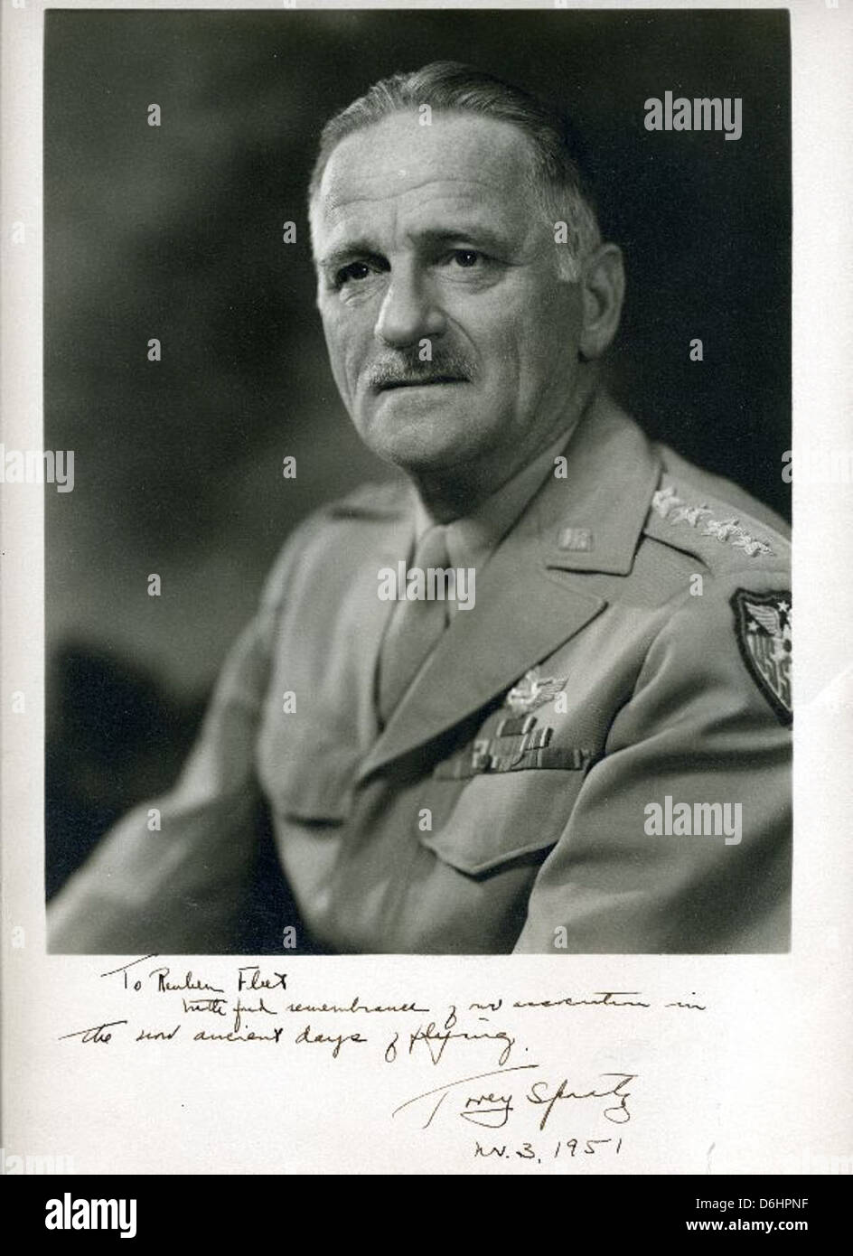 This autographed photograph of General Carl 'Tooey' Spaatz, a prominent ...