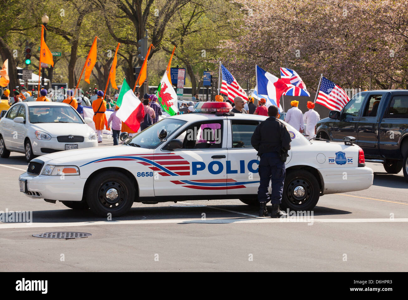 Police car blocking street traffic for a demonstration - Washington, DC ...