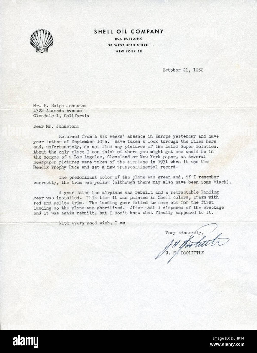 This image features an autograph from Jimmy Doolittle, a renowned U.S ...