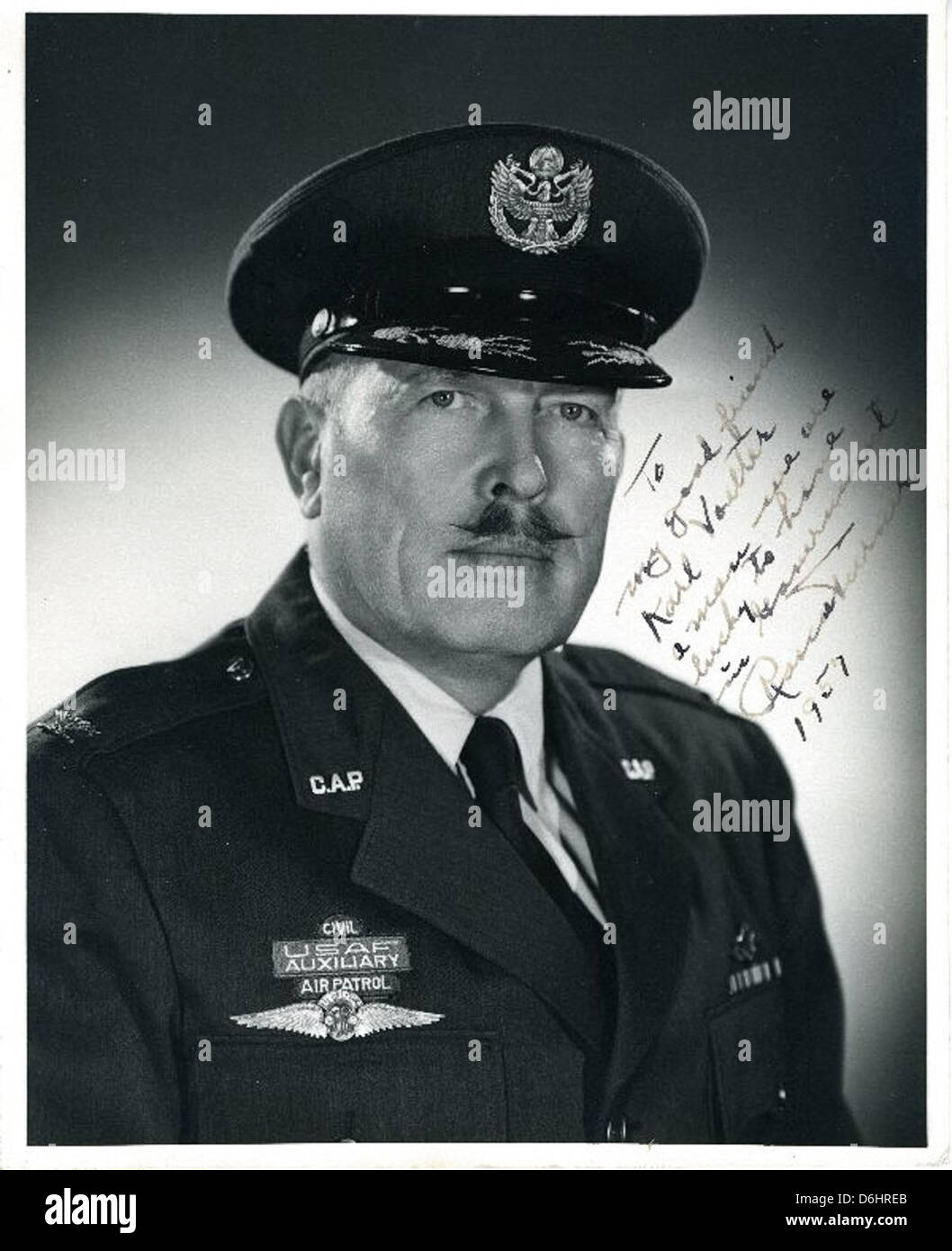 This 1957 photograph of aviator Roscoe Turner shows his signature ...
