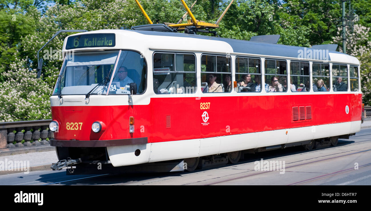 Tram crossing a bridge, Prague Stock Photo - Alamy