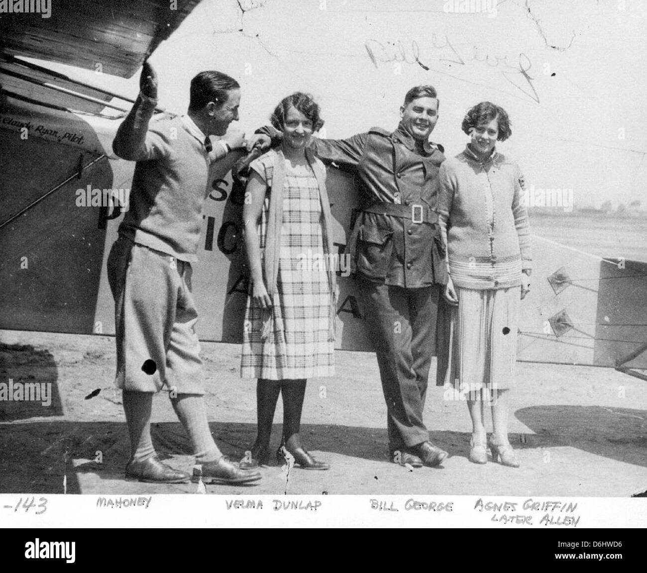 This image captures the Ryan M-1 aircraft, with historical figures ...