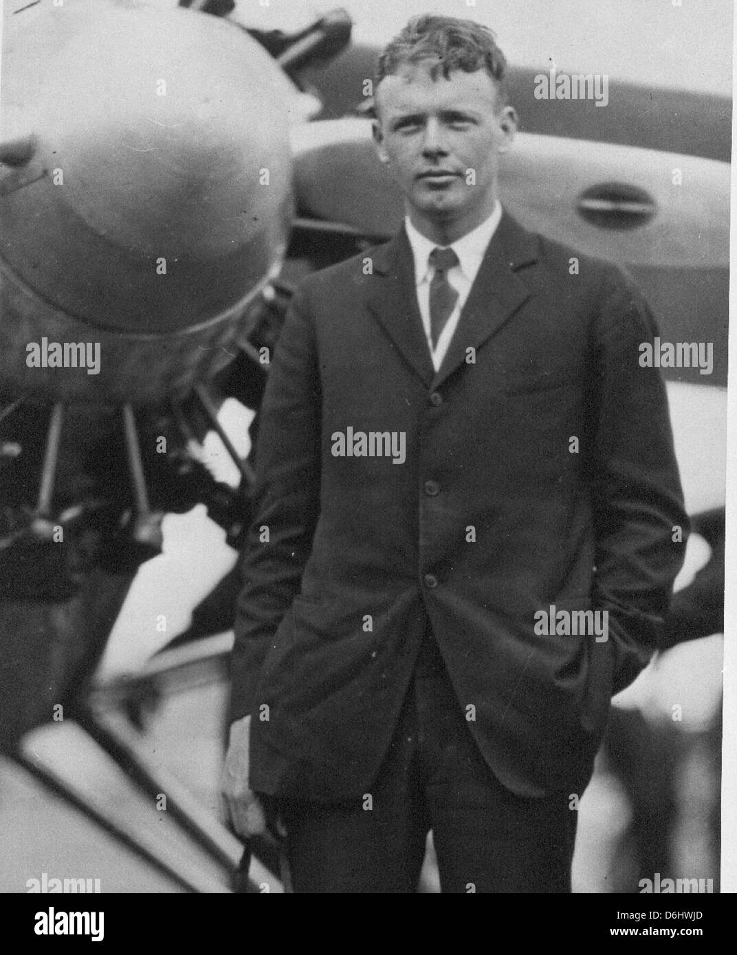 Charles Lindbergh, pictured in 1927 with his aircraft, the Spirit of St ...