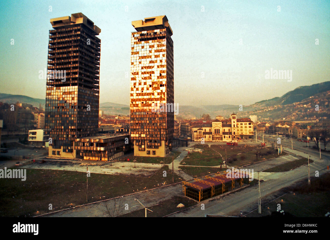 Destroyed buildings in the city center, Sarajevo, Bosnia and ...