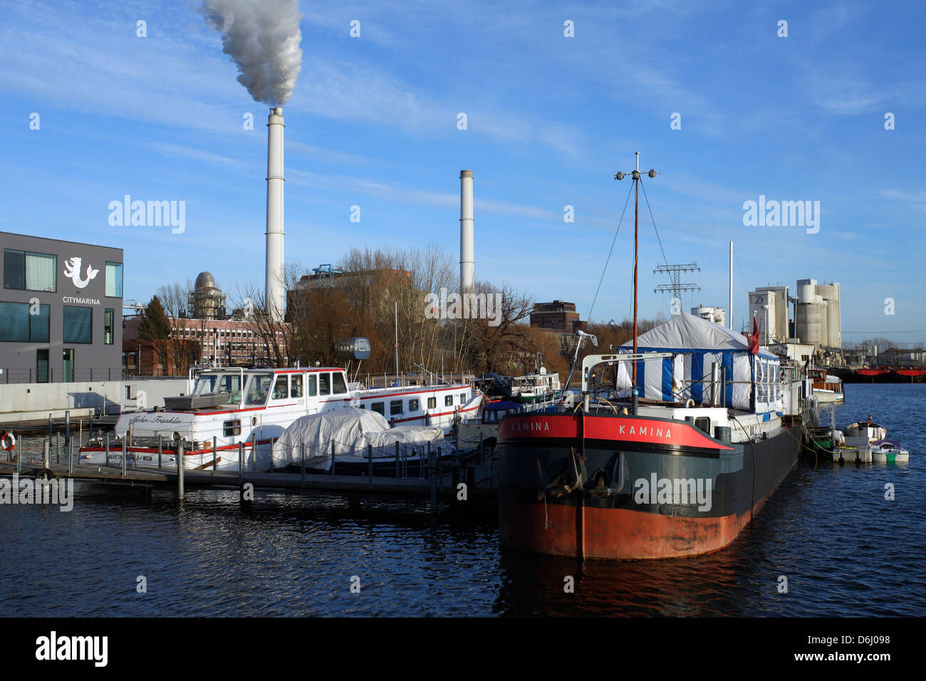 Berlin, Germany, ships are in port at the bay Rummelsburger Stock Photo ...