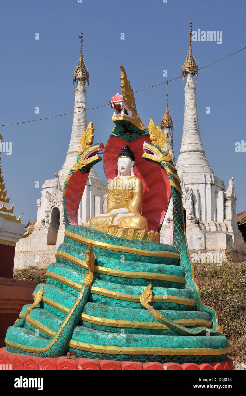 snake protecting Buddha Taung Toa Inle Lake Myanmar Stock Photo - Alamy