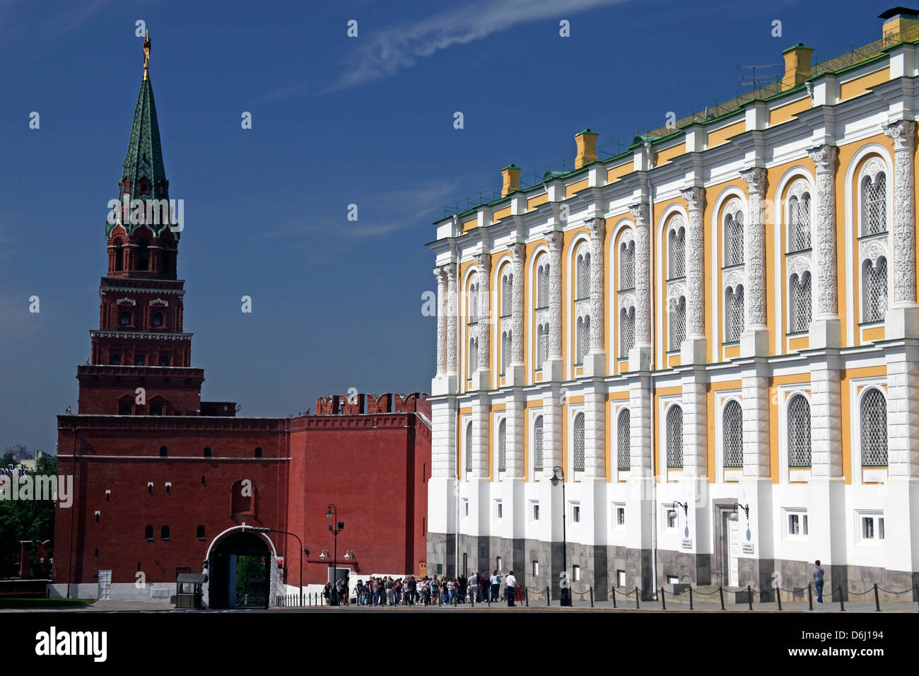 Europe, Russia, Moscow, Grand Kremlin Palace and Kremlin wall tower, a ...