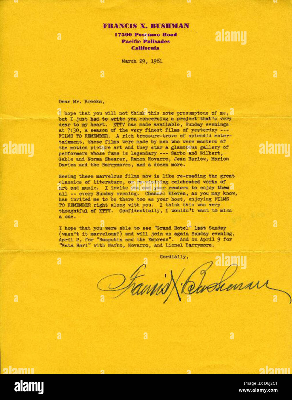 This item features an autograph from Francis Bushman, a famous silent ...