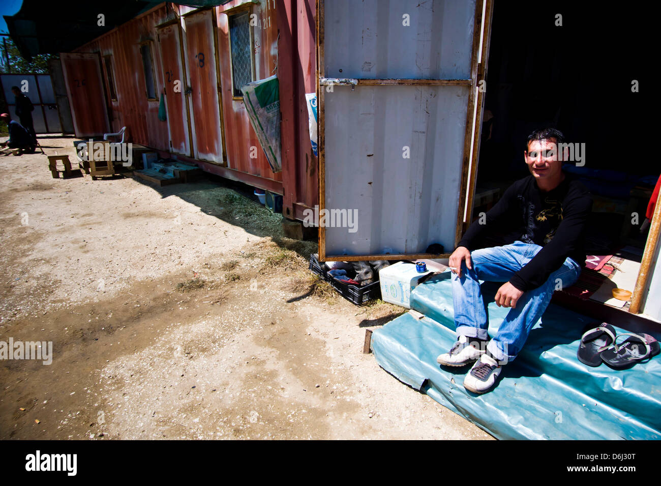 Containers used as living area for seasonal harvesters are pictured ...