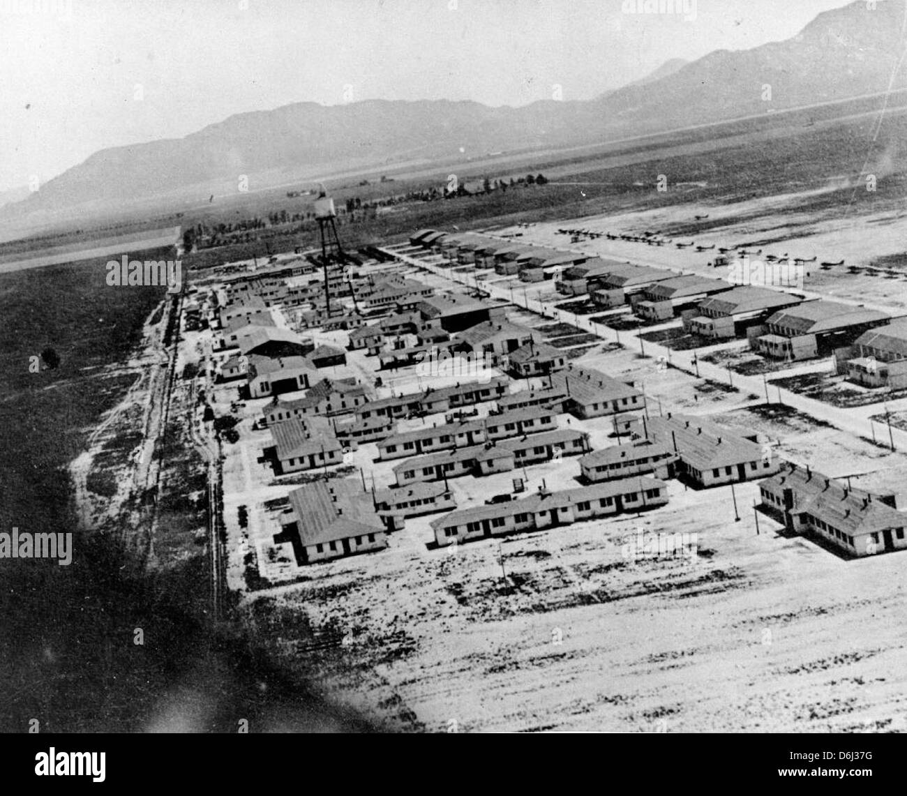 An aerial view of the barracks at March Field, a significant site for ...