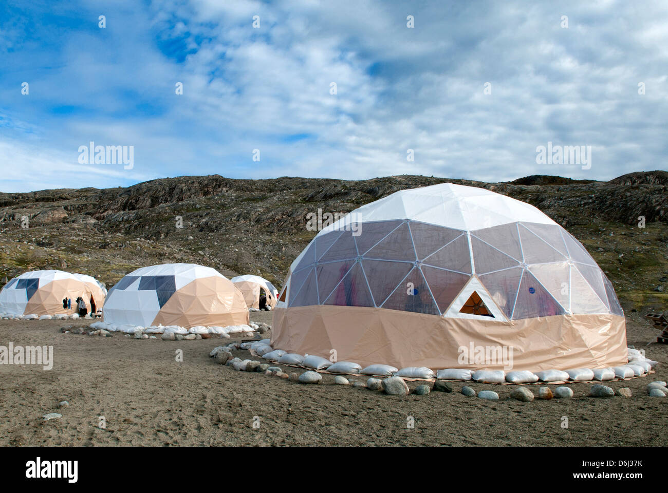 Greenland. A camp site outpost near the Qaleraliq Glacier in southern ...