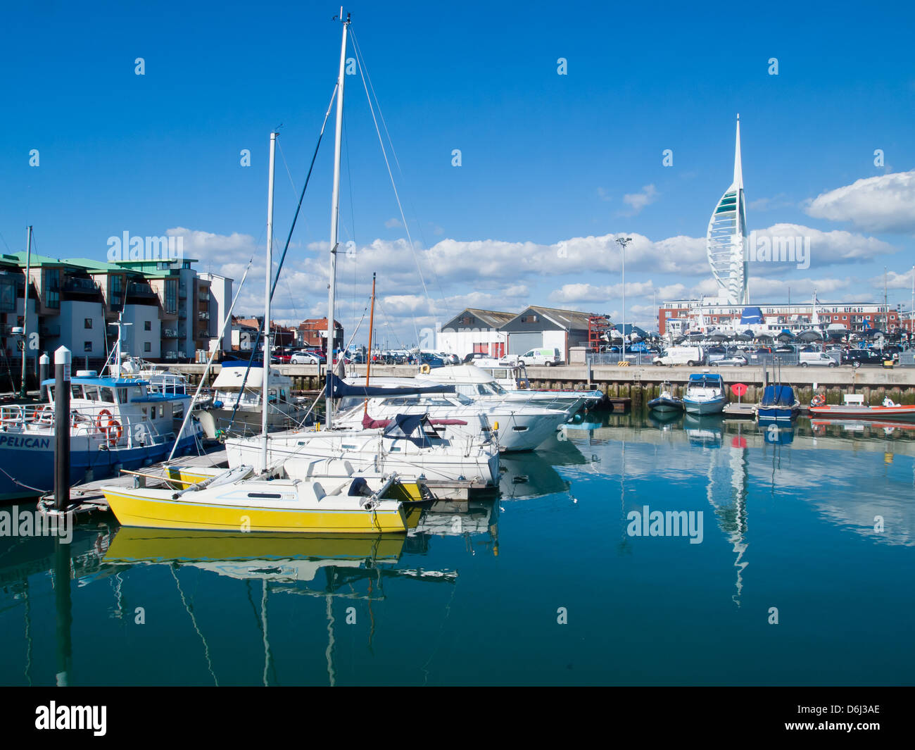 Boats berthed at Camber docks in Portsmouth Hampshire, with the ...