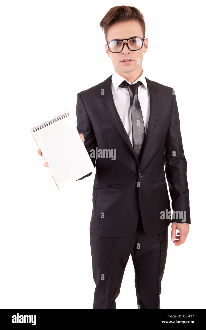 Engineer showing notebook, isolated over white background Stock Photo ...