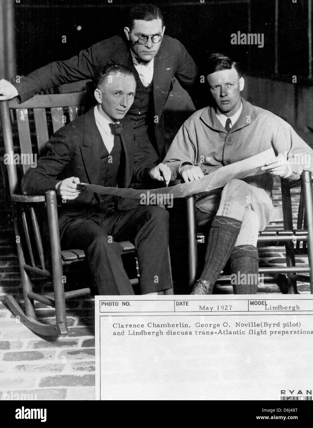 This photo from 1927 shows Charles Lindbergh with fellow aviators ...