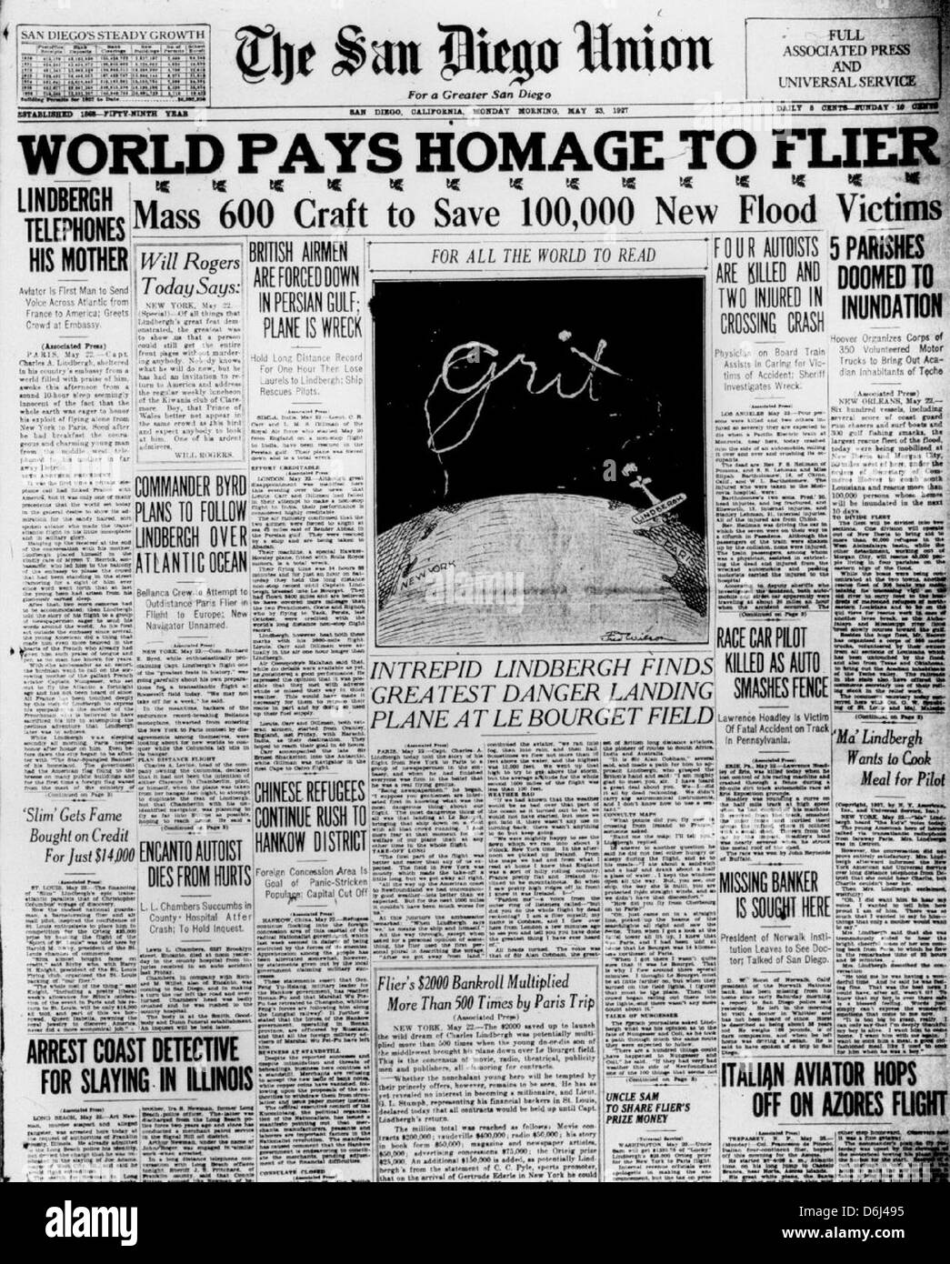 This image features Charles Lindbergh with his famous 'Lucky Lindy ...