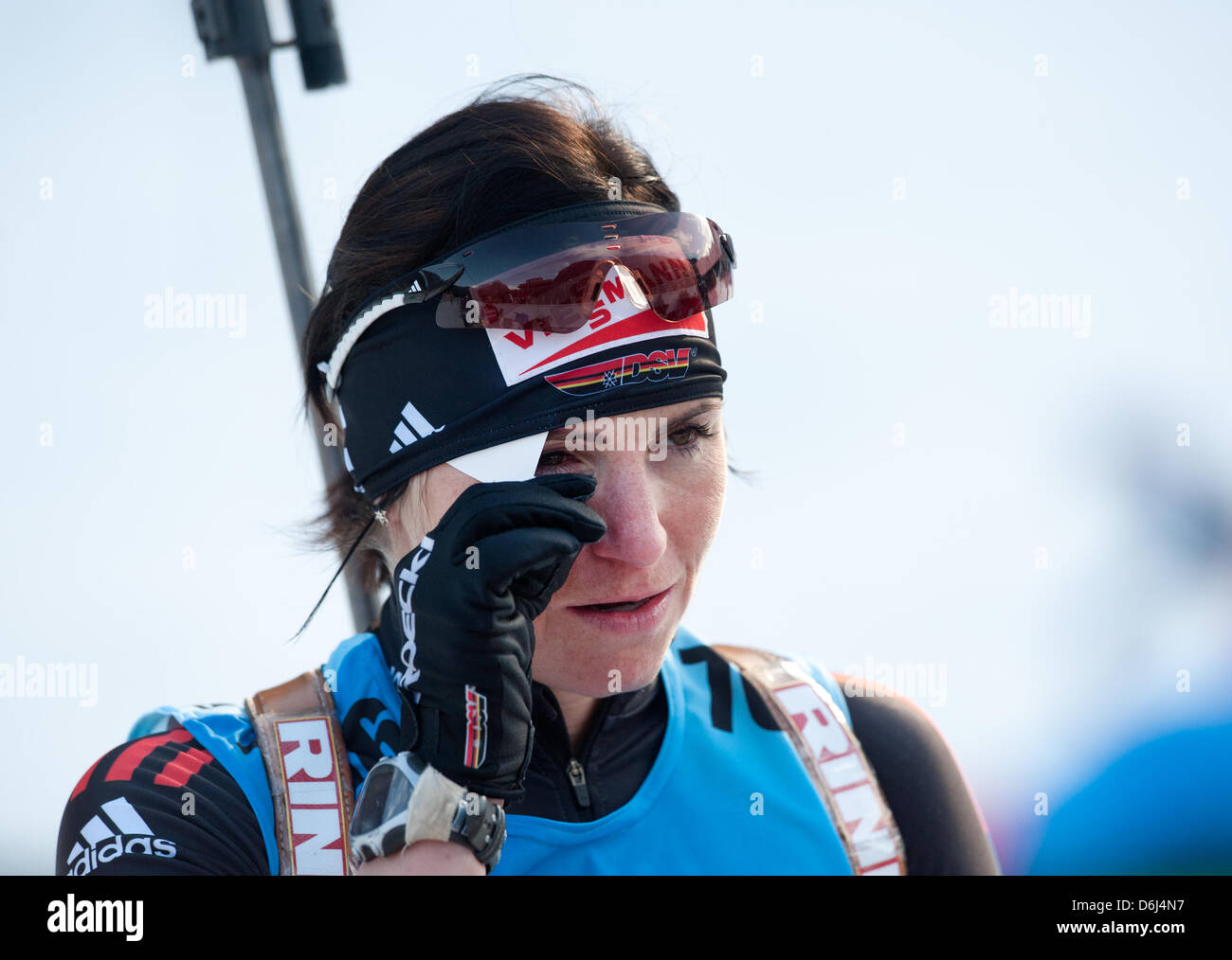 German biathlete Andrea Henkel is pictured during training for the 2012 ...