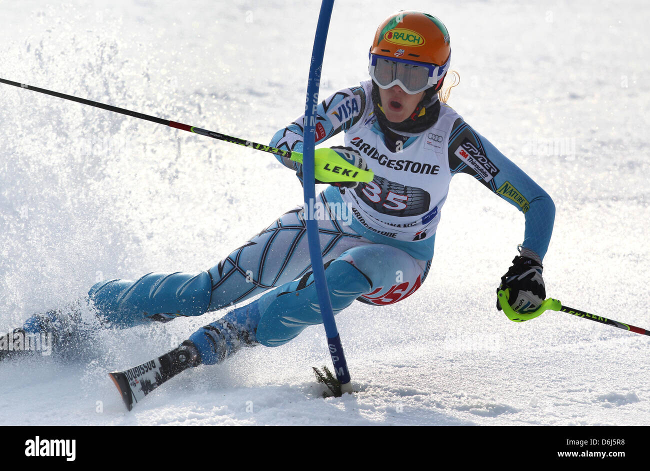 US skier Resi Stiegler competes in the second run of the women's slalom ...