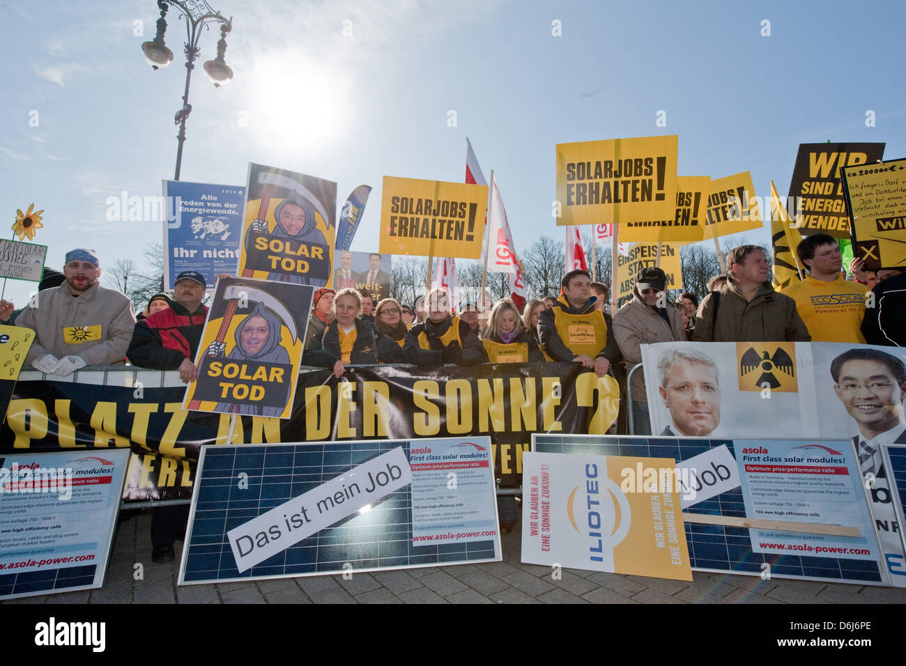 Demonstrator protest against planned cuts in the public promotion ...
