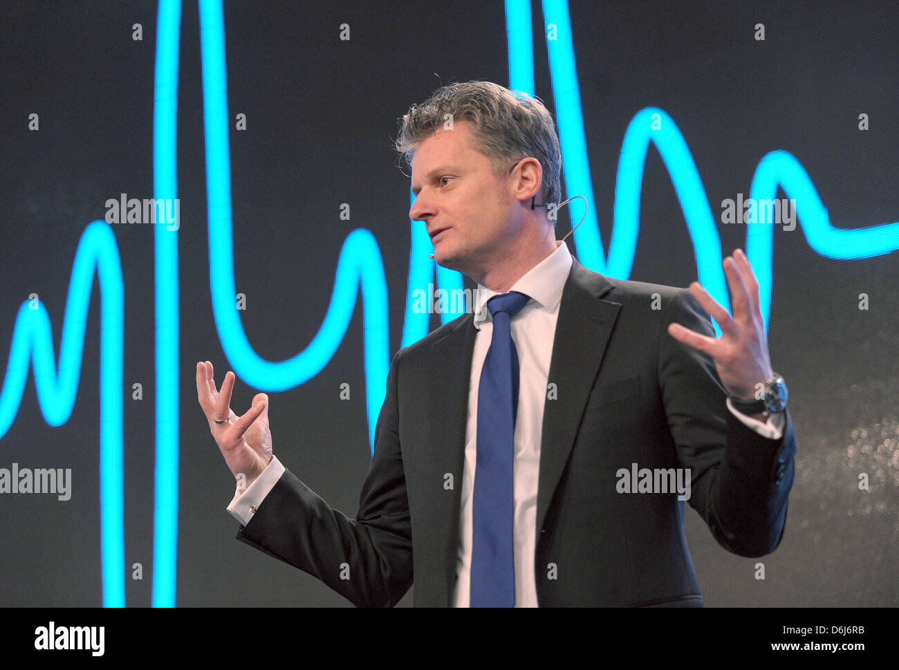 Ralph Haupter, CEO of Microsoft Germany, speaks at information ...