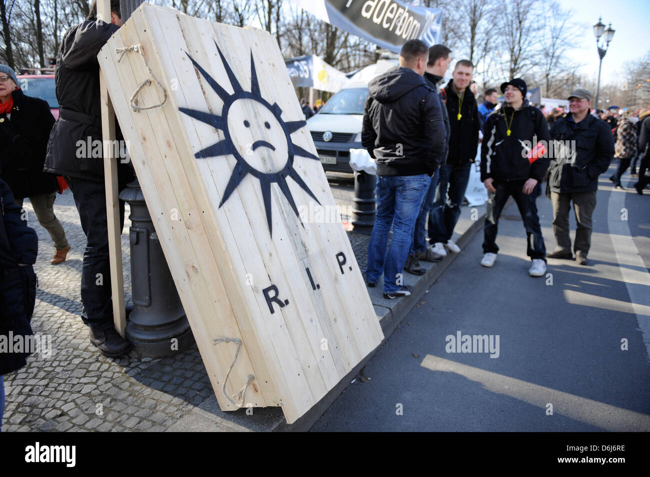 Demonstrators protest against planned cuts in the public promotion ...