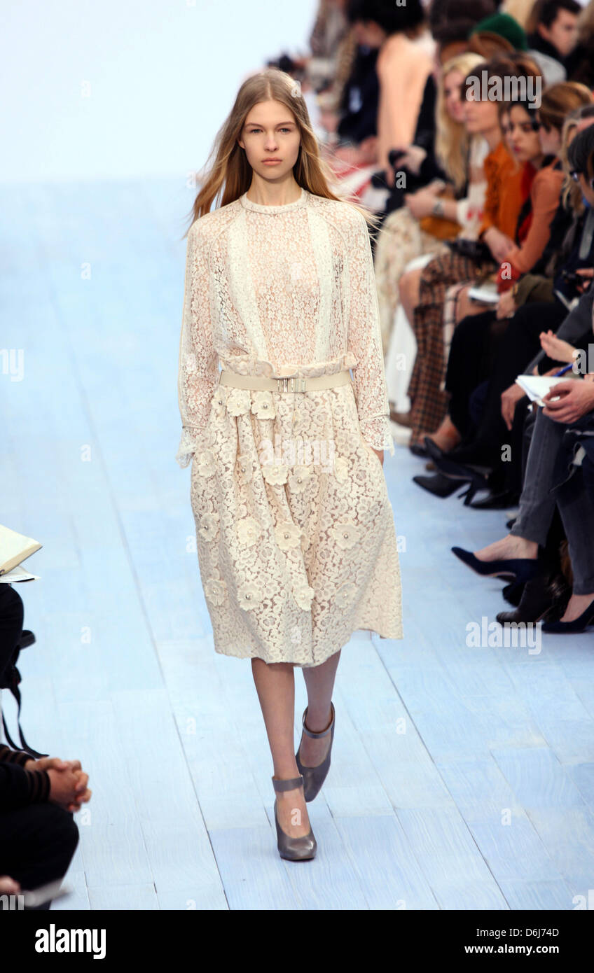 A model wears a creation by French fashion house Chloe as part of the ...
