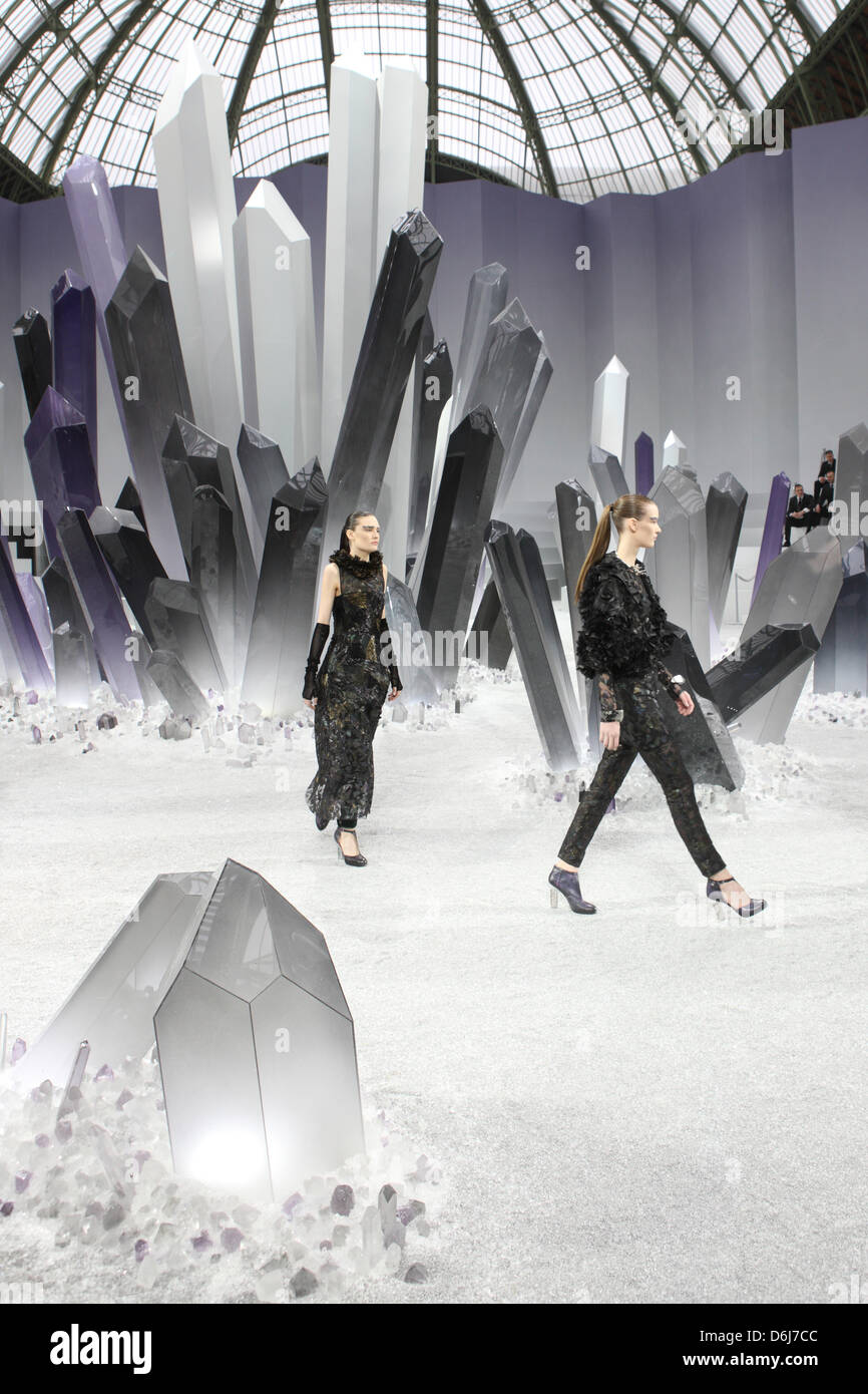 A model wears a creation by German designer Karl Lagerfeld as part of ...