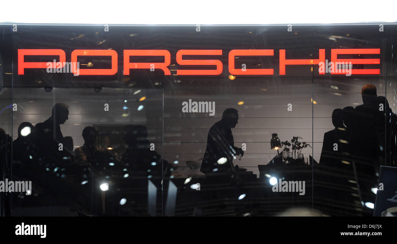 The Porsche lettering is seen at the Porsche booth during the first ...