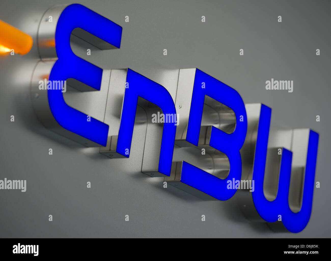 The company's logo is pictured at the headquarters of EnBW in Karlsruhe ...
