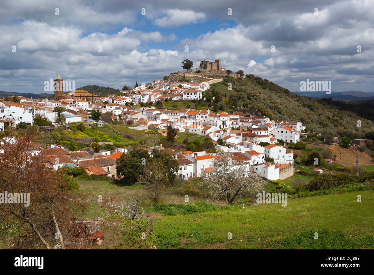 White pueblo and 13th century castillo, Cortegana, Parque Natural ...
