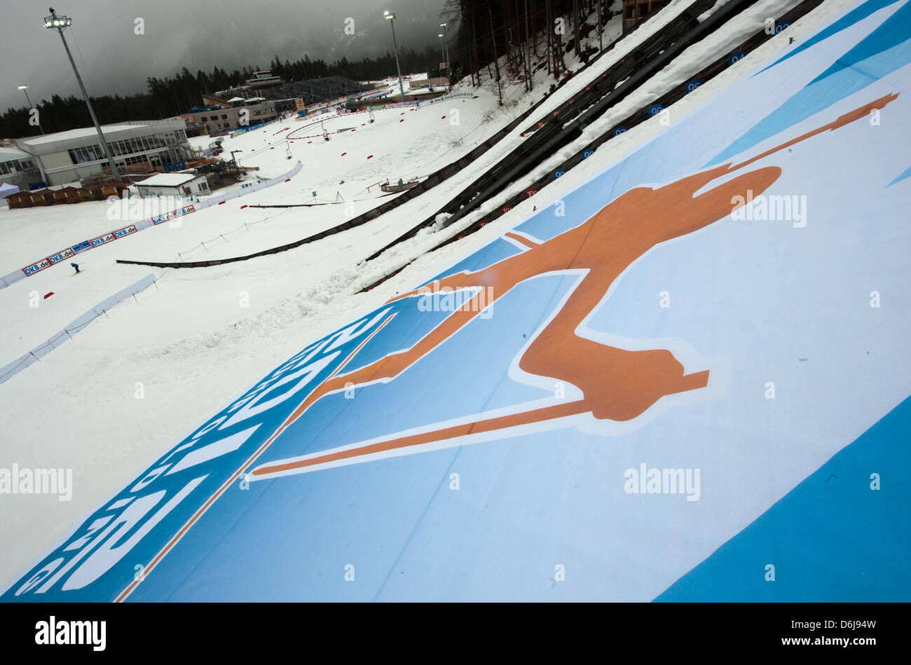 A gigantic poster advertises the biathlon world championships during ...