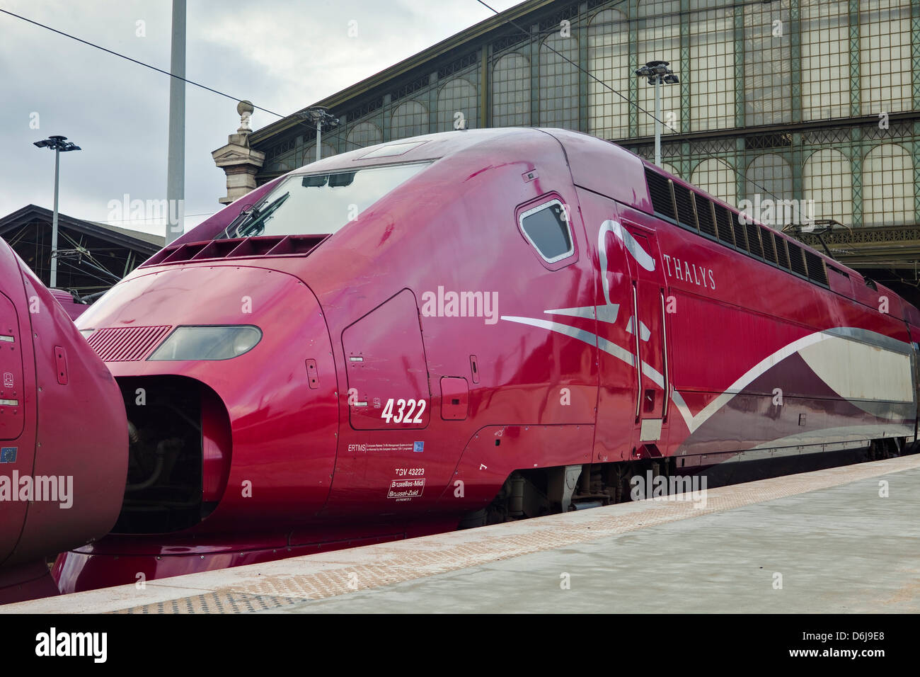 A Thalys high speed train awaits departure at Gare du Nord railway ...