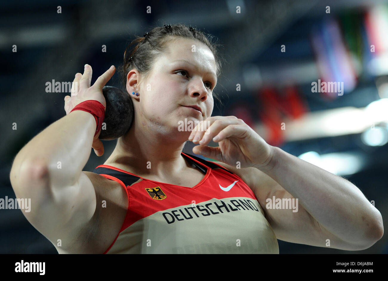 Germany's Christina Schwanitz competes in the Women's shot put ...