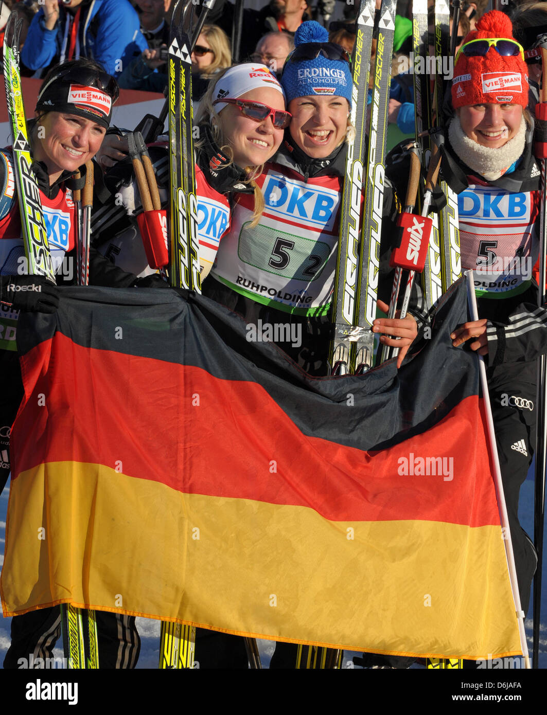 German biathletes Andrea Henkel (L-R), Miriam Goessner, Magdalena ...