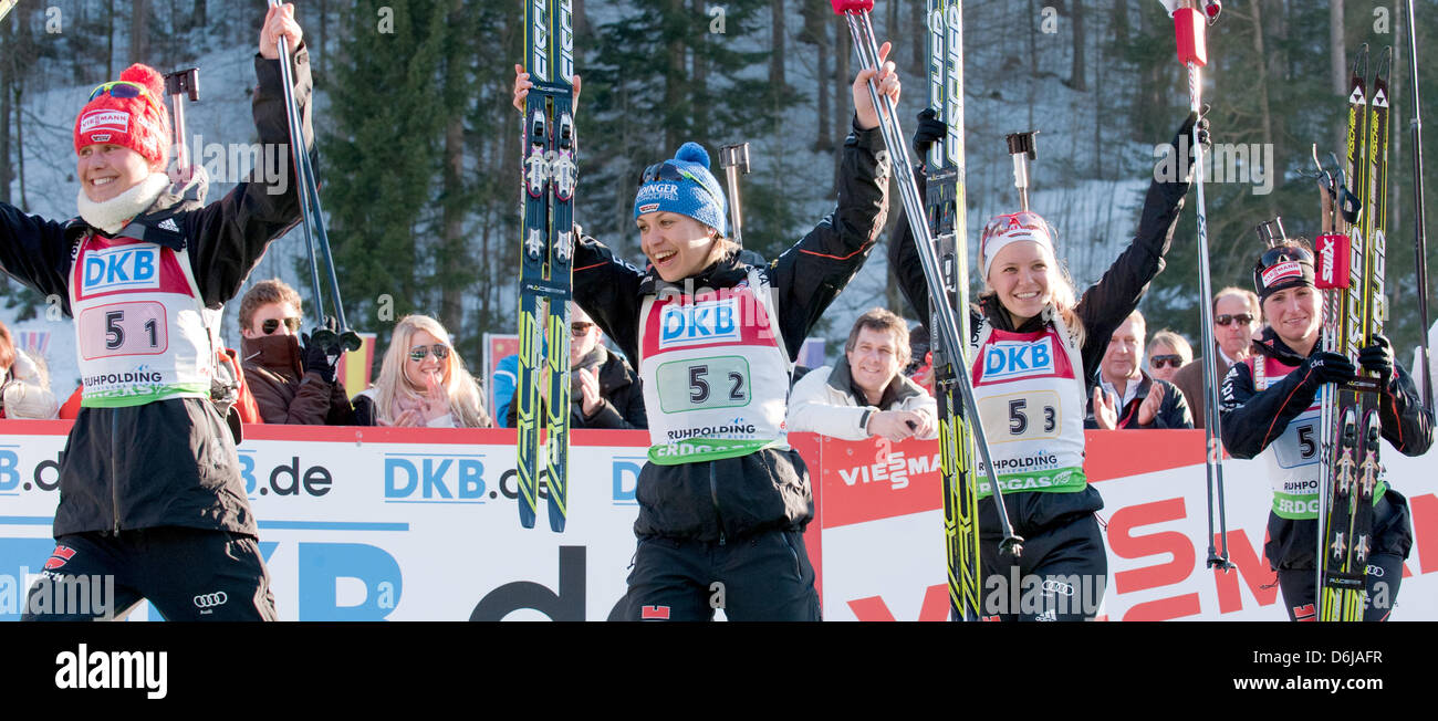 German biathletes Andrea Henkel (L-R), Miriam Goessner, Magdalena ...