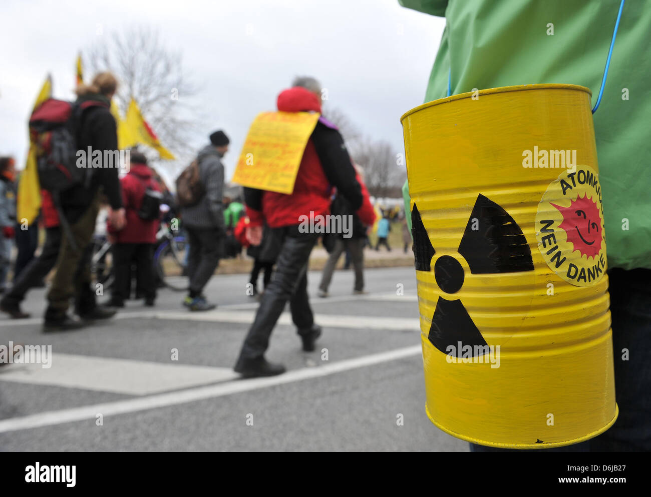Opponents of nuclear energy demonstrate with banners, flags and mock ...