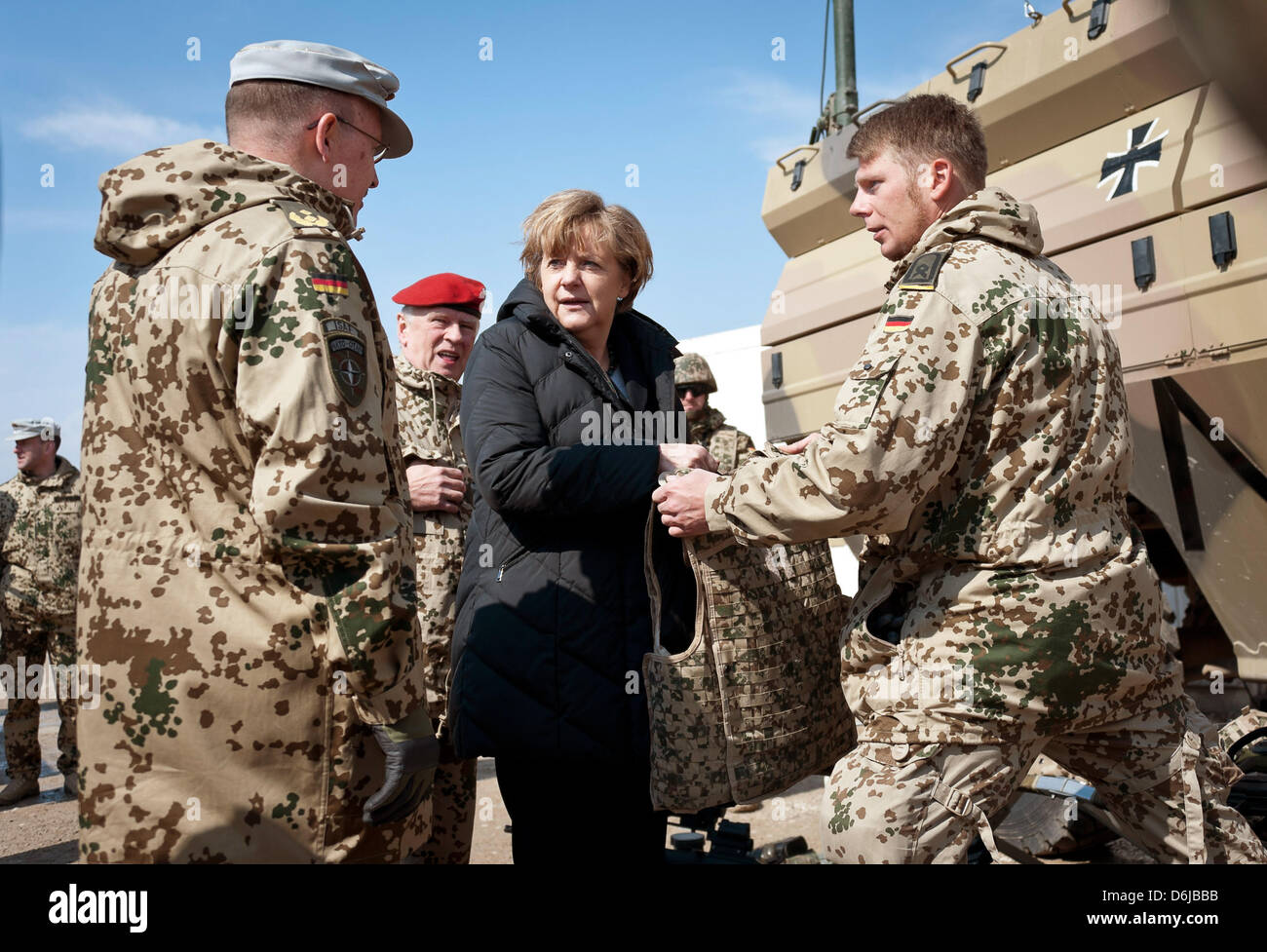 German Chancellor Angela Merkel visits an Army Signal Corps at Camp ...