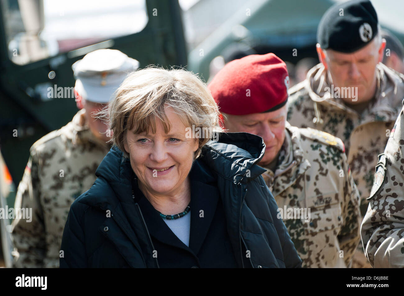 German Chancellor Angela Merkel visits an Army Signal Corps at Camp ...