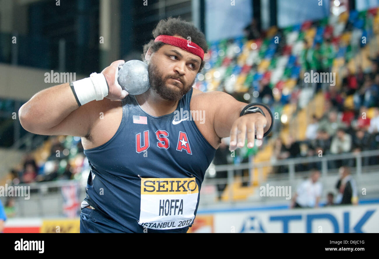 Reese Hoffa competes in the Men's shot put final at the World Athletics ...