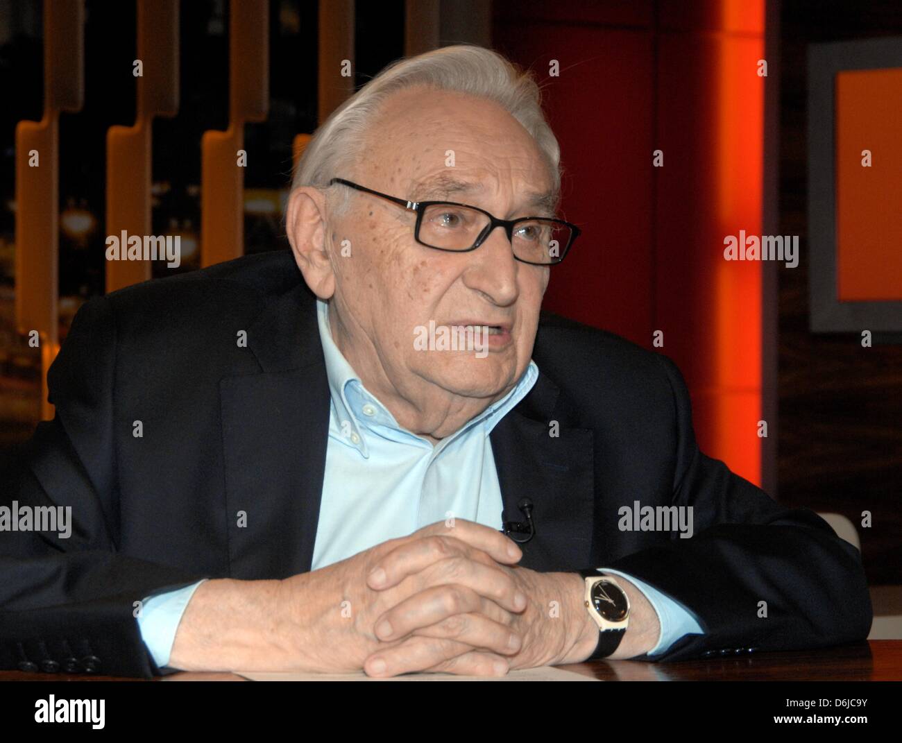 Egon Bahr, German SPD politician, sits during the recording of the ...