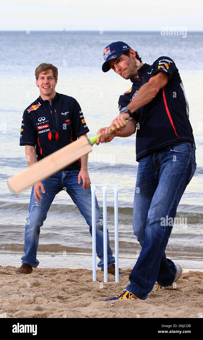 Australian Formula One driver Mark Webber (front) and German Formula ...