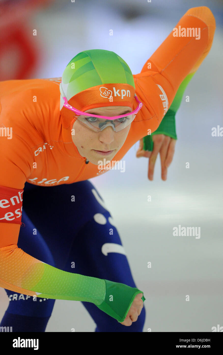 Dutch speed skater Annette Gerritsen awaits the starting shot for the ...