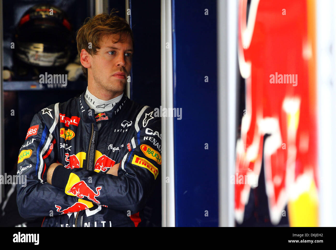 German Formula One driver Sebastian Vettel of Red Bull prepares in the ...