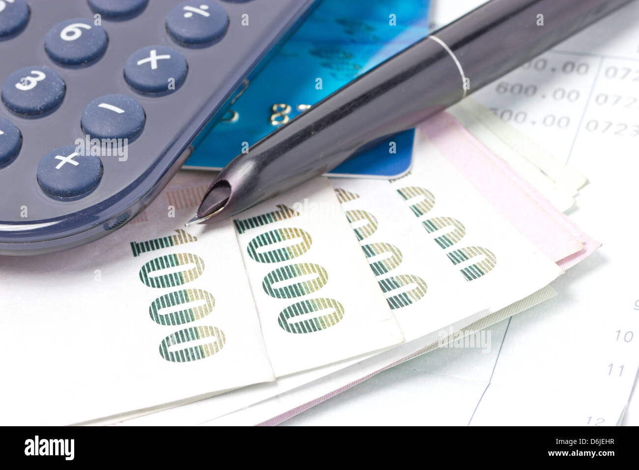 Credit card, Thai bank notes and calculator with bankbook Stock Photo ...