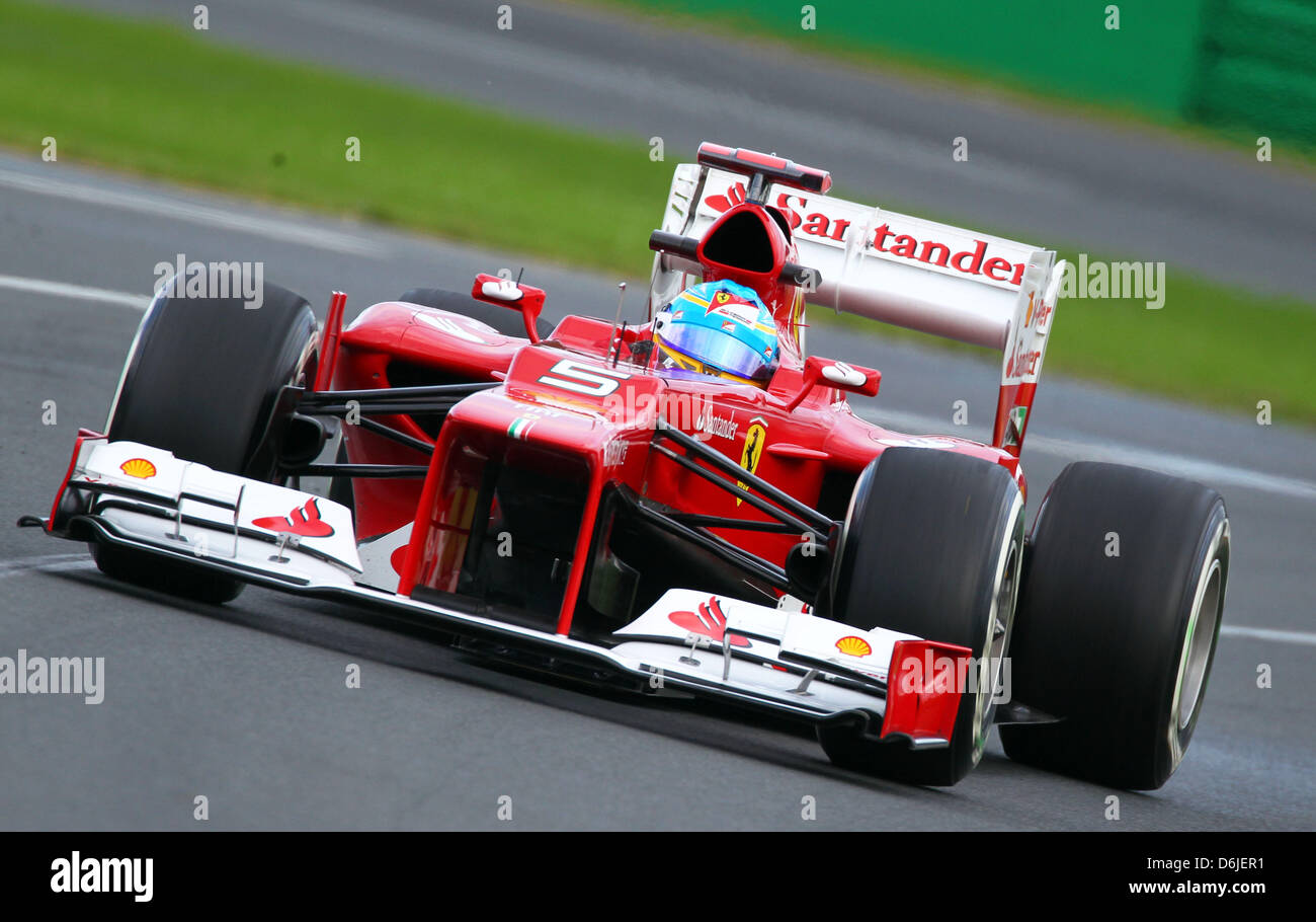 Spanish Formula One driver Fernando Alonso of Ferrari steers his car ...