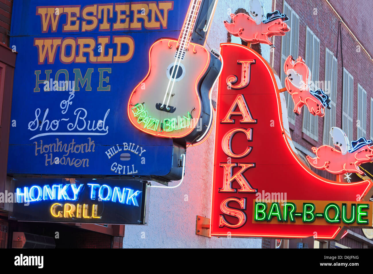 Neon signs on Broadway Street, Nashville, Tennessee, United States of ...