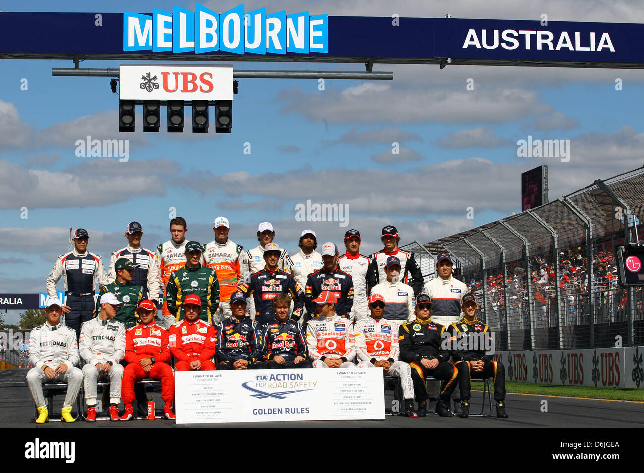 Formula One drivers pose for a group photo before the start of the ...