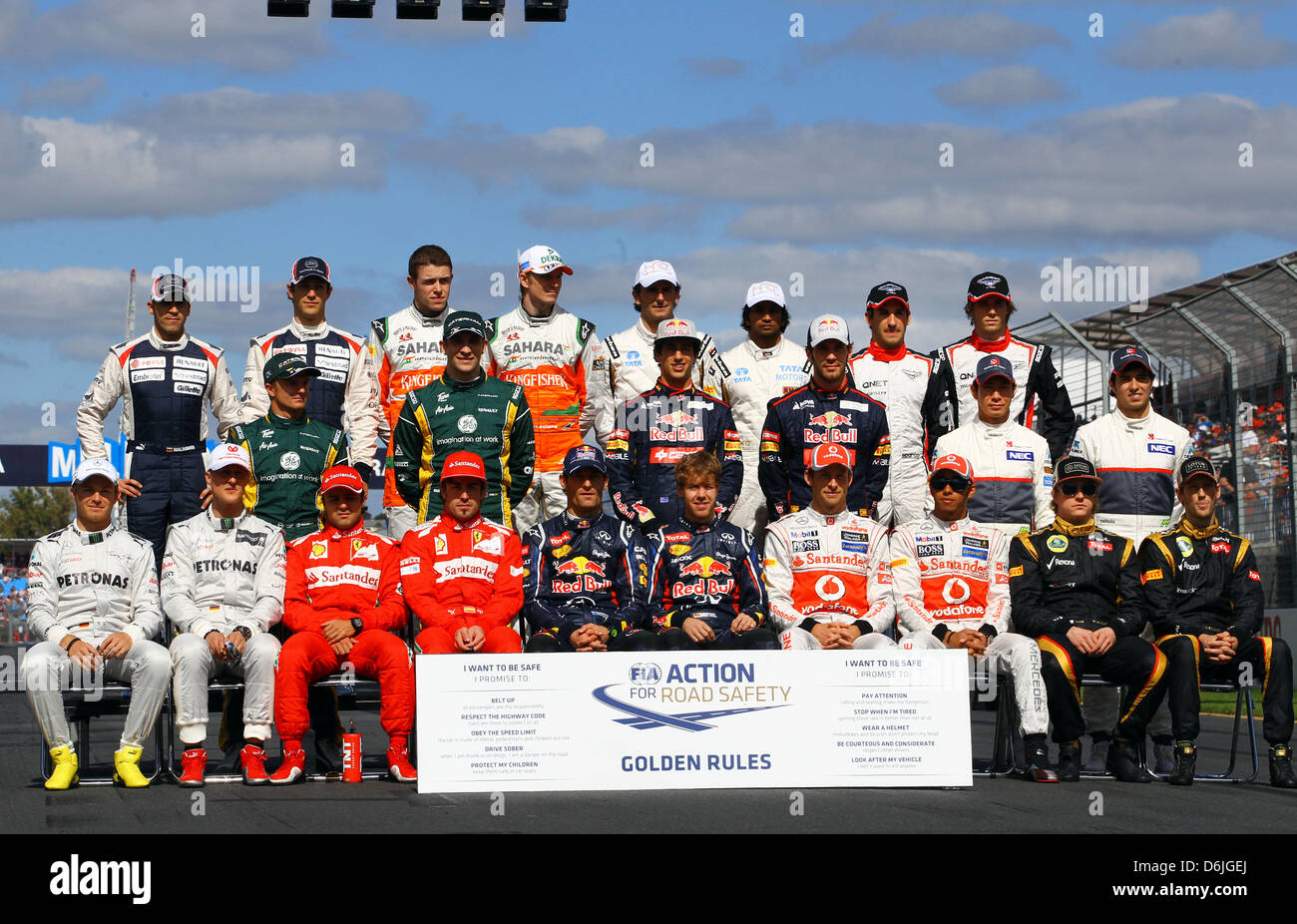 Formula One drivers pose for a group photo before the start of the ...