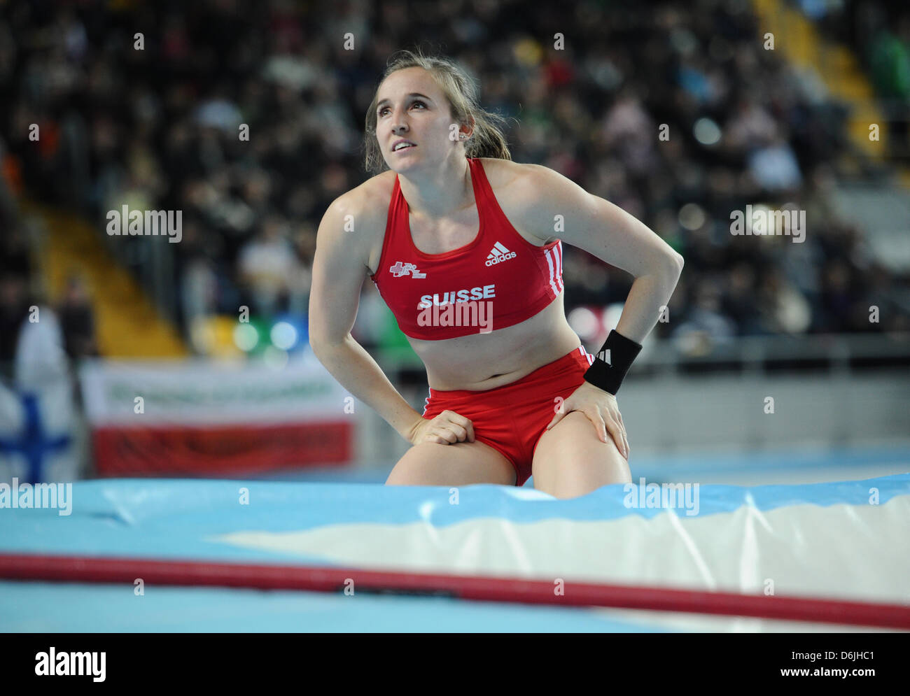 Swiss athlete Nicole Buechler competes in the Women's pole vault final ...