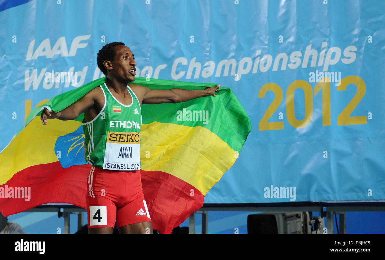 Mohammed Aman of Ethiopia celebrates his victory in the Men's 800 ...