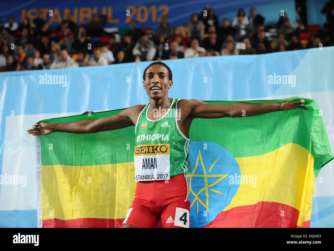 Mohammed Aman of Ethiopia celebrates his victory in the Men's 800 ...
